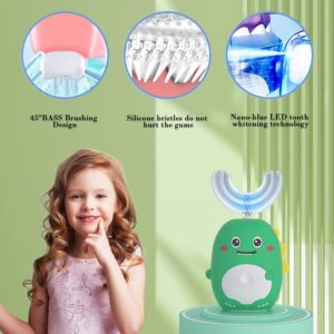 ZMRZ Kids Sonic Toothbrush with U-Shaped, Wireless Charging，Automatic Toothbrush with 3 Gear Speed, 2 Brush Heads, IPX7 Waterproof, Dinosaur Cartoon Modeling Design for Child 2-12 Years