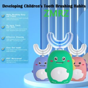 ZMRZ Kids Sonic Toothbrush with U-Shaped, Wireless Charging，Automatic Toothbrush with 3 Gear Speed, 2 Brush Heads, IPX7 Waterproof, Dinosaur Cartoon Modeling Design for Child 2-12 Years