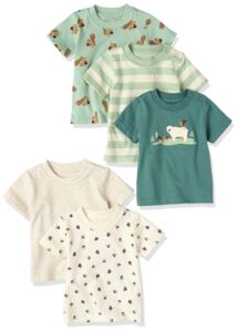 amazon essentials baby boys' short-sleeve tee, pack of 5, ivory forest, 18 months