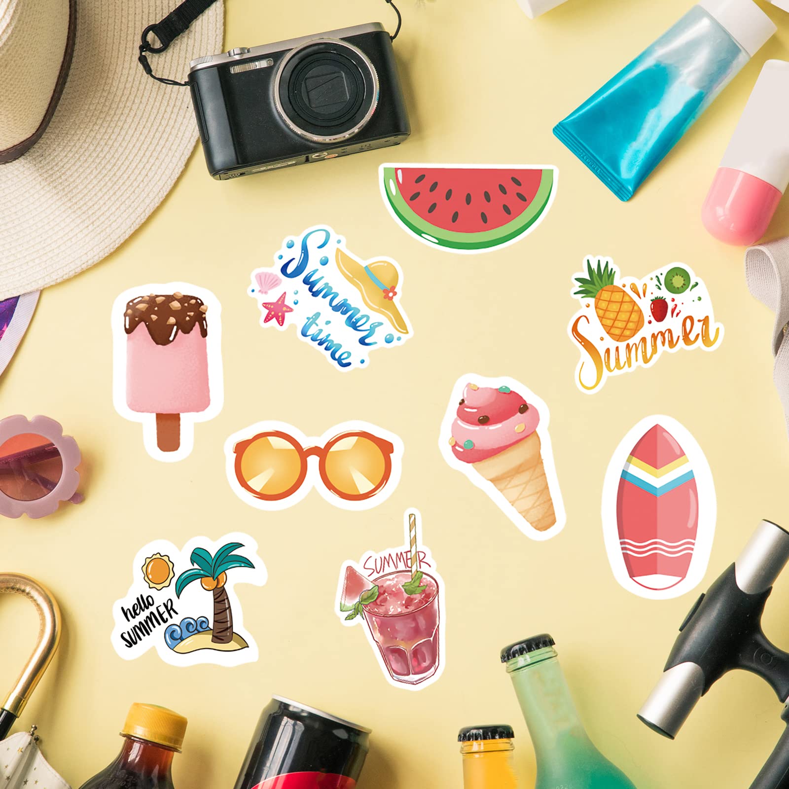 Summer Stickers for Water Bottles Waterproof Vinyl Beach Stickers for Kids Tropical Hawaiian Decals for Laptop Envelope Seals 100Pcs