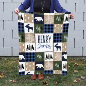 Jump Up Personalized Woodland Nursery Blanket,Navy Greenery Woodland Animals Blanket,Baby Boy Woodland Blanket,Woodland Baby Blankets for Boys,Woodland Theme Blanket, Woodland Blanket Baby Boy