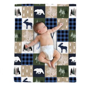 Jump Up Personalized Woodland Nursery Blanket,Navy Greenery Woodland Animals Blanket,Baby Boy Woodland Blanket,Woodland Baby Blankets for Boys,Woodland Theme Blanket, Woodland Blanket Baby Boy