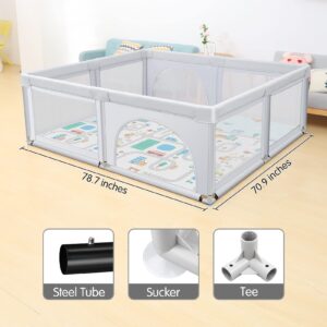 Derson Baby Playpen 79"X71" Extra Large Play Yard with Play Mat, Indoor & Outdoor Kids Fence Area with Breathable Mesh Gates, Safety Sturdiness Baby Fences for Babies, Infant, Toddler, Childs