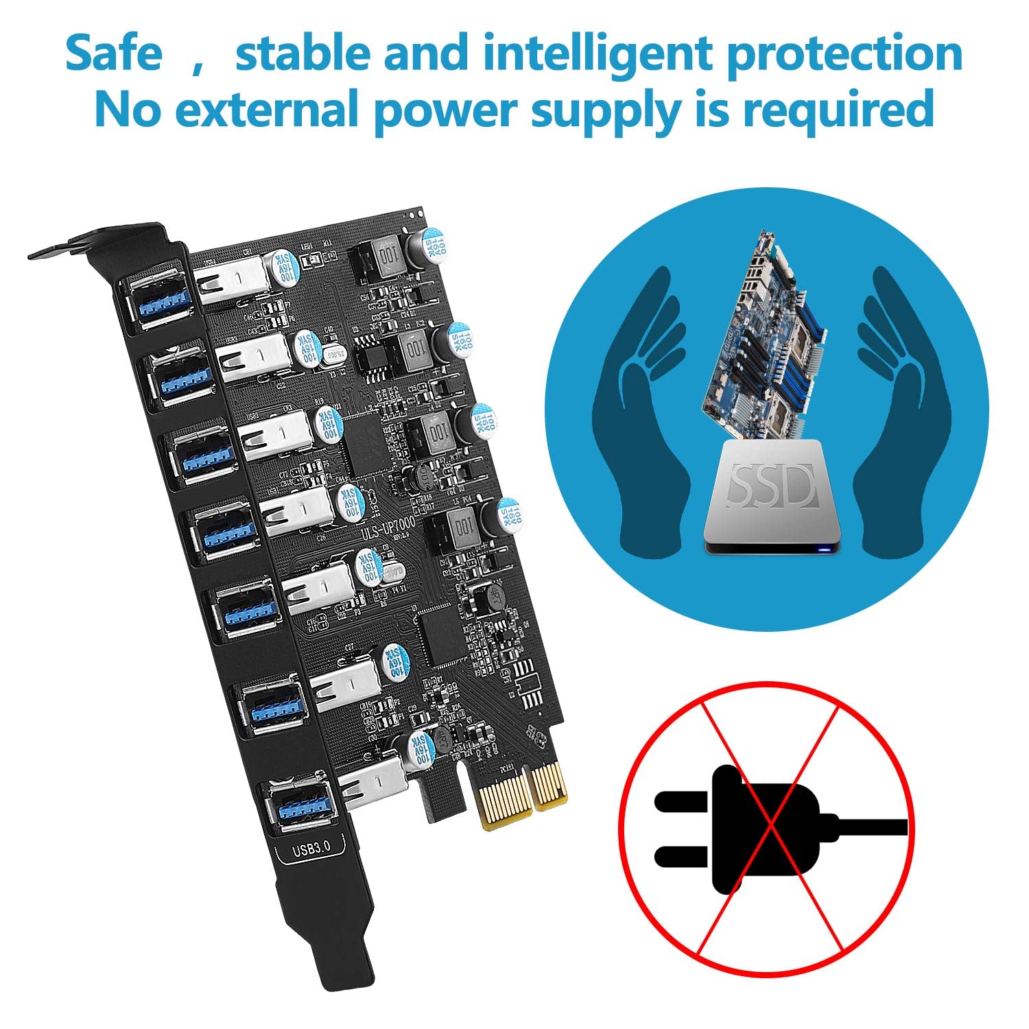 Sinefine PCI-E to USB 3.0 7-Port(7X USB-A) Expansion Card,PCI Express USB Add in Card, Internal USB3 Hub Converter for Desktop PC Host Card