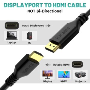 4K DisplayPort to HDMI Cable 50 FT, DP to HDMI Male Video UHD Cable, Uni-Directional Cord, for PC, Desktop, Graphics Card to HDTV, Monitor, Projector, with 2 HDMI Angle Adapters and 25 Zip Ties-Black