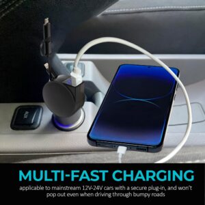 Retractable Car Charger (2.62 ft) - 3 in 1 Fast Car Charge with 66W, Compatible with iPhone, iPad, Samsung and Android