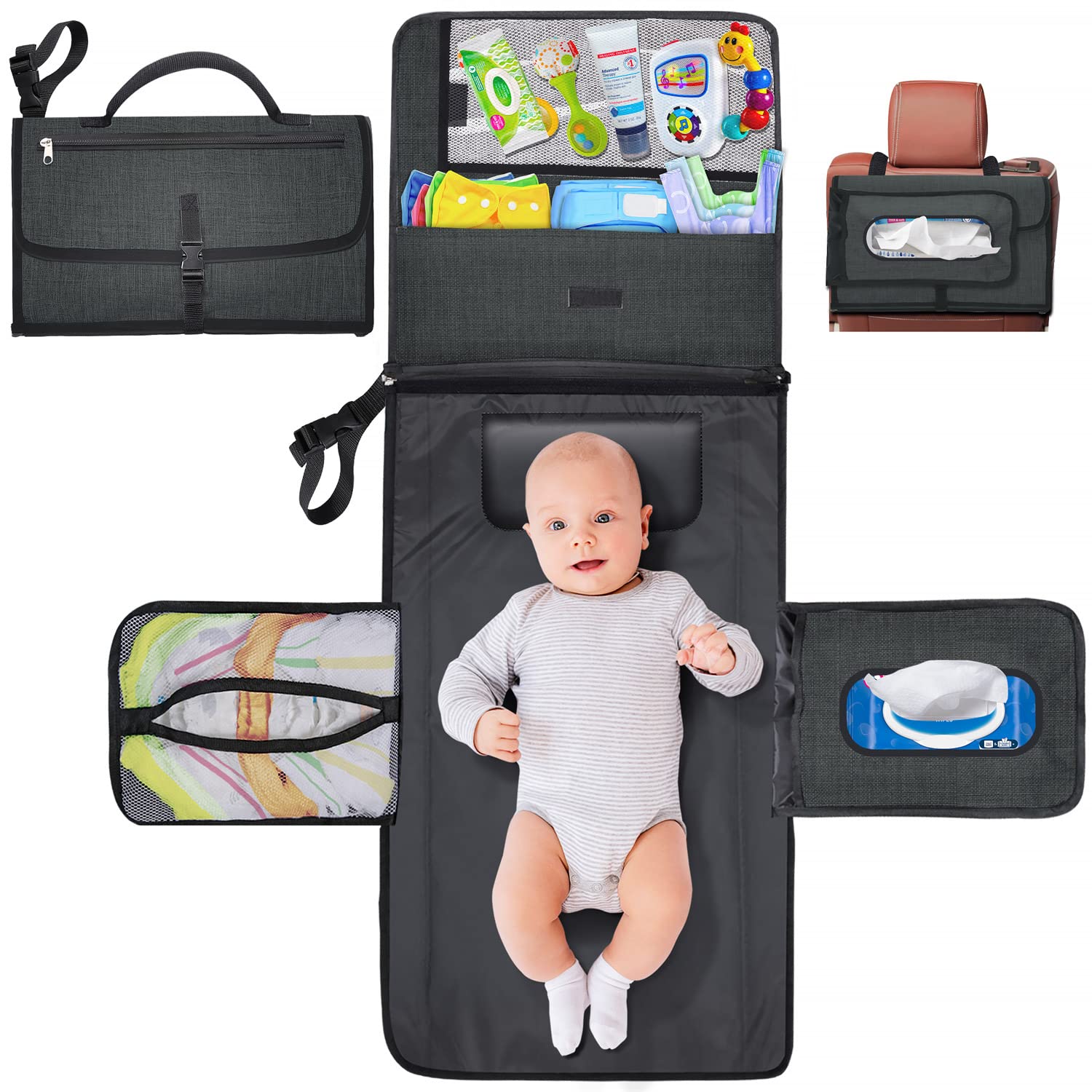 Gimars Portable Baby Changing Pad, 27.5 * 14 inchs Travel Diaper Changing Pad,Waterproof & Easily Cleanable Detachable Portable Diaper Changing Mat Kit, Baby Shower Gifts, Newborns Essentials