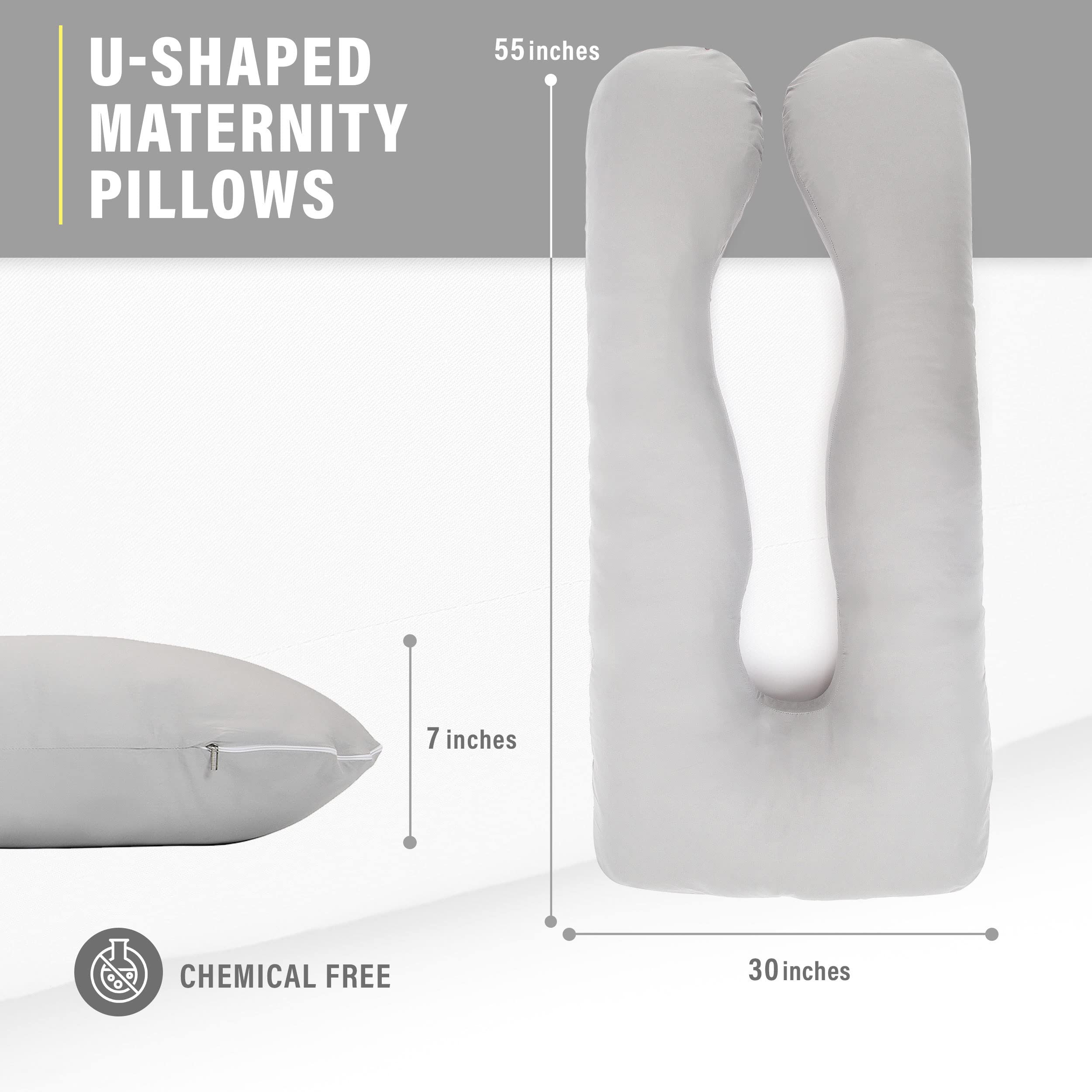 Pregnancy Pillow (2 Zip Off Pillowcases Warm and Cool), Maternity Pillows for Sleeping Full Body (Velvet and Cotton Cover), U Shaped Pregnancy Pillows for Sleeping (55" Lx30 Wx7 H) Maternity Pillow