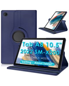 detuosi rotating case for samsung galaxy tab a8 10.5 inch 2022 (sm-x200/x205/x207), galaxy tab a8 10.5" tablet cover,【auto sleep/wake】 360 degree swivel stand folio flip leather book cover #dark blue