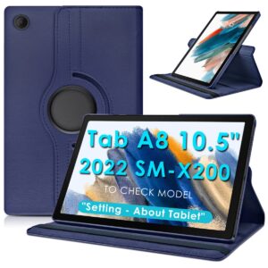 DETUOSI Rotating Case for Samsung Galaxy Tab A8 10.5 inch 2022 (SM-X200/X205/X207), Galaxy Tab A8 10.5" Tablet Cover,【Auto Sleep/Wake】 360 Degree Swivel Stand Folio Flip Leather Book Cover #Dark Blue