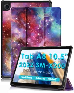 detuosi slim case for samsung galaxy tab a8 10.5" 2022 (sm-x200/x205/x207), galaxy tab a8 10.5 inch tablet cover, auto sleep/wake, tri-fold folio flip leather book cover shell magnetic stand milky way