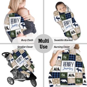 Jump Up Personalized Woodland Nursery Blanket,Navy Greenery Woodland Animals Blanket,Baby Boy Woodland Blanket,Woodland Baby Blankets for Boys,Woodland Theme Blanket, Woodland Blanket Baby Boy