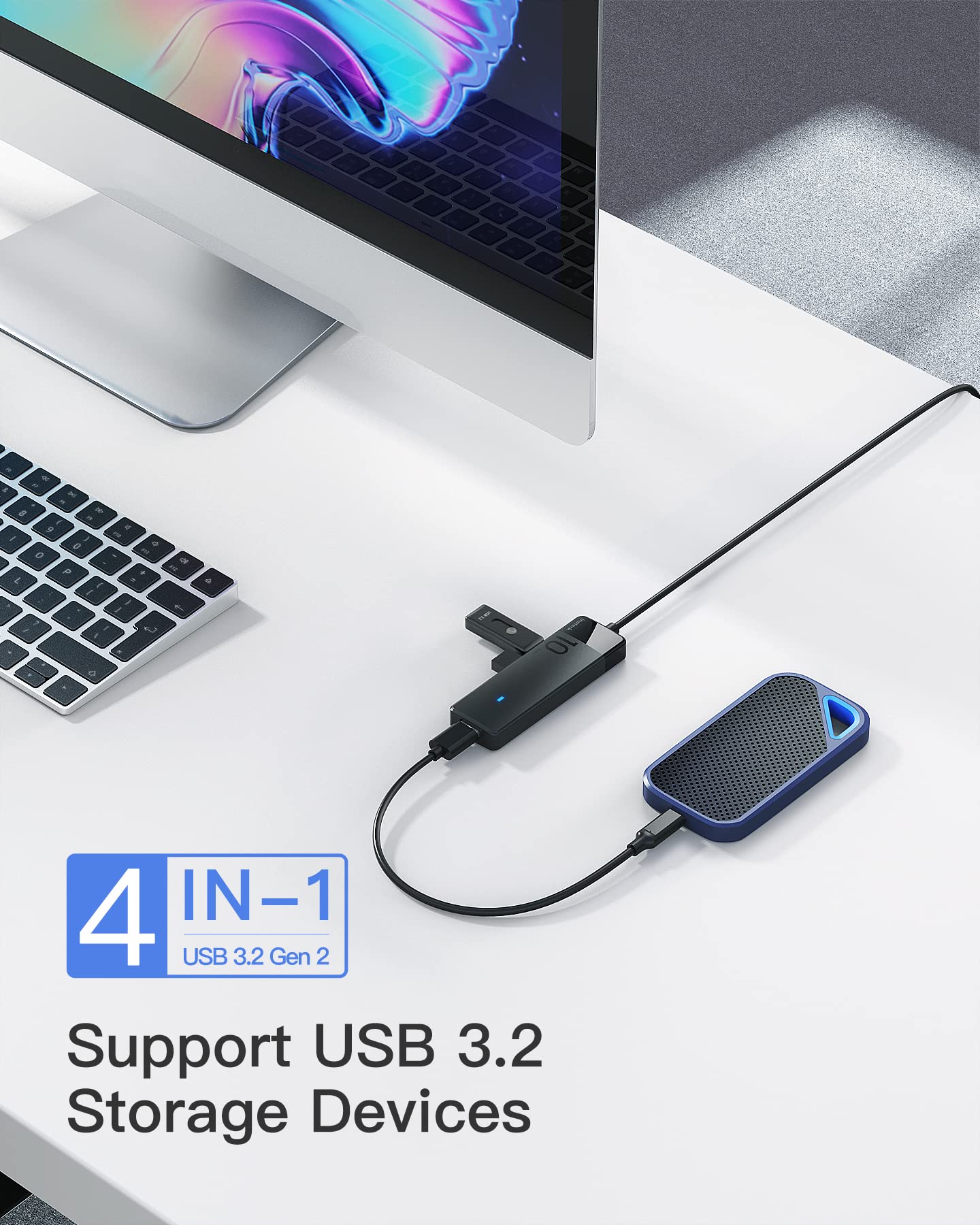 Inateck USB Hub with 4 USB A Ports, USB 3.2 Gen 2 Speed, 3.3 ft Cable, HB2025AL