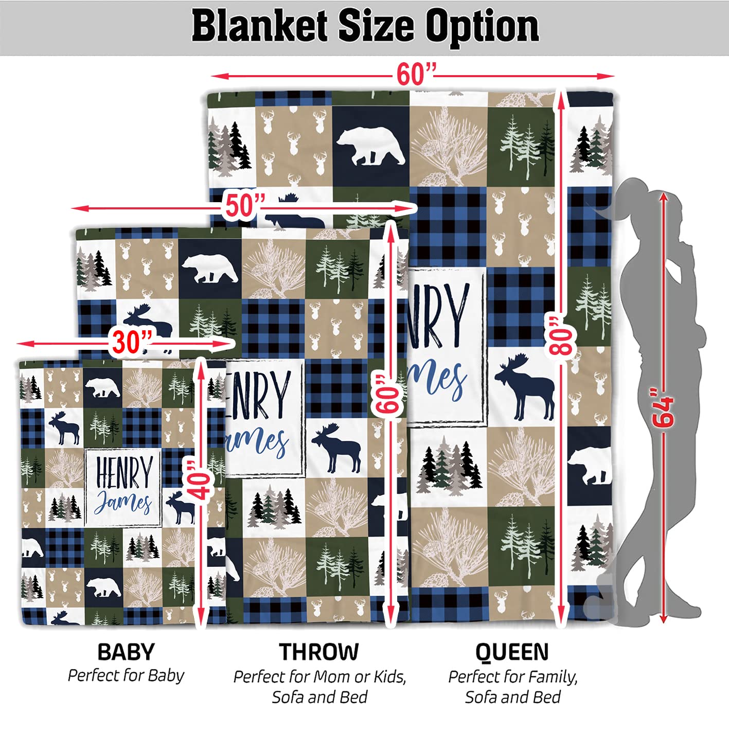 Jump Up Personalized Woodland Nursery Blanket,Navy Greenery Woodland Animals Blanket,Baby Boy Woodland Blanket,Woodland Baby Blankets for Boys,Woodland Theme Blanket, Woodland Blanket Baby Boy