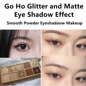 Go Ho 10 Colors Eyeshadow Palette,Matte&Glitter&Shimmer Eyeshadow Makeup,High Pigment Blendable Shades,Naturing-Looking,Waterproof Eyeshadow Makeup Palette,02