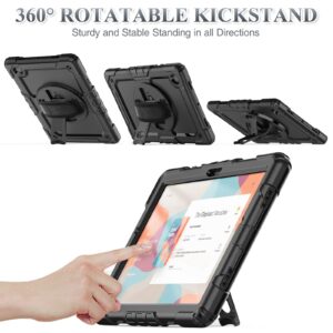 SEYMAC stock Case for Samsung Galaxy Tab A8 10.5'', Full-Body Drop Protection Case with Screen Protector Pencil Holder [360° Rotating Hand Strap] &Stand, Black