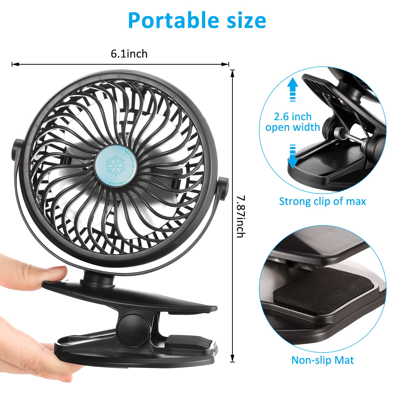 TCJJ Portable Clip on Fan,Rechargeable Stroller Fan With 3 Speeds and Rotatable USB Battery Operated Clip Fan for Car Seat Crib Stroller Bike Treadmill Office.