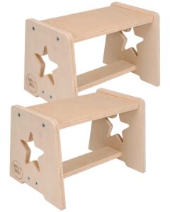 wooden toddler step stool for kids 2 pack - non slip unfinished wood single step stools for children - ideal for child toilet, bathroom, kitchen, sink, potty stool - holds 200lbs