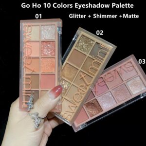 Go Ho 10 Colors Eyeshadow Palette,Matte&Glitter&Shimmer Eyeshadow Makeup,High Pigment Blendable Shades,Naturing-Looking,Waterproof Eyeshadow Makeup Palette,02