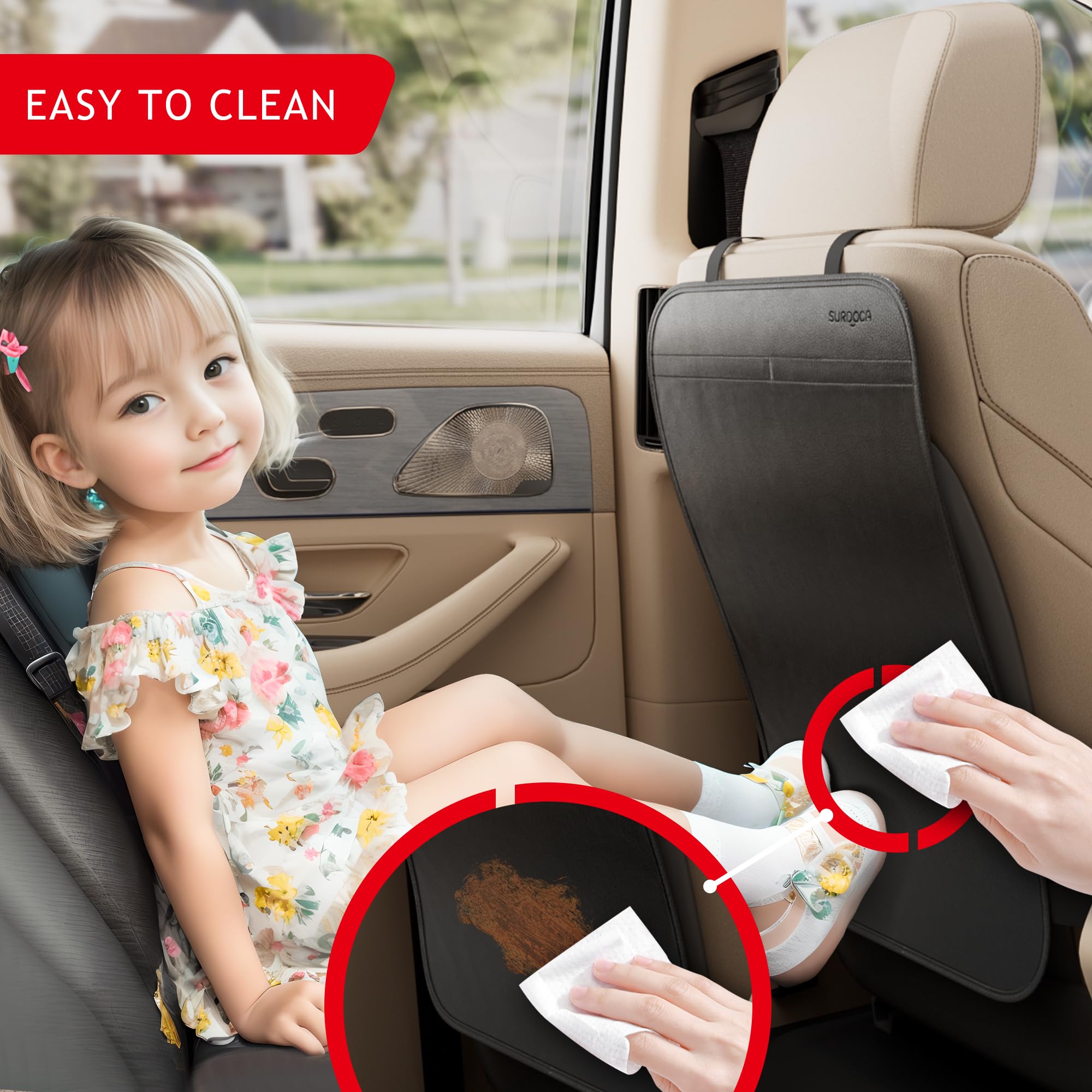 SURDOCA Kick Mats Back Seat Protector for Kids, Leather Car Back Seat Cover for Child, Offers Waterproof Protection of Car Seat Back from Dirt, Mud, Scratches