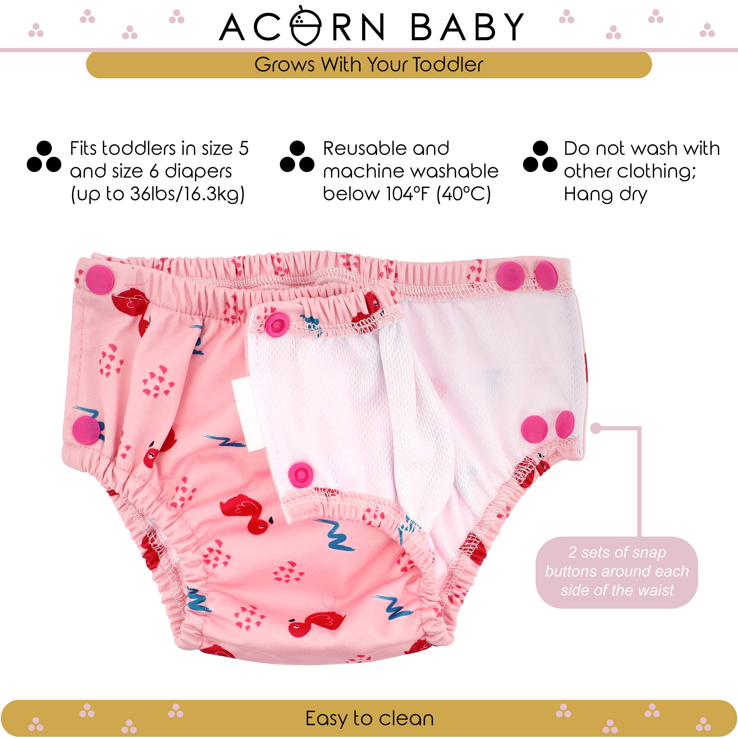 Acorn Baby Toddler Swim Diaper Size 5 and 6 Adjustable - Pink Flamingo Swimmers Reusable Toddler Swimming Diaper