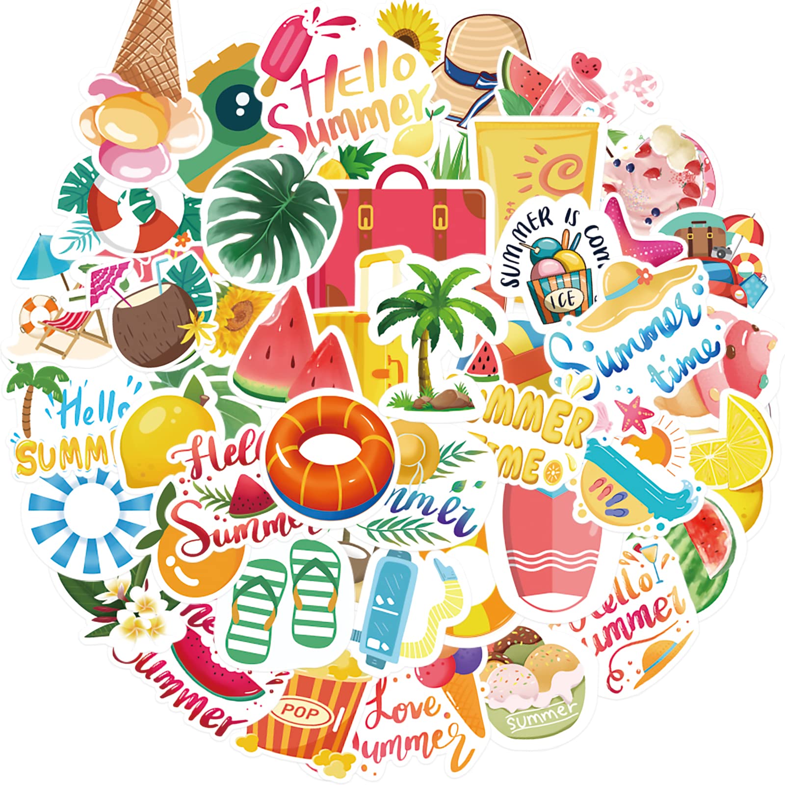 Summer Stickers for Water Bottles Waterproof Vinyl Beach Stickers for Kids Tropical Hawaiian Decals for Laptop Envelope Seals 100Pcs