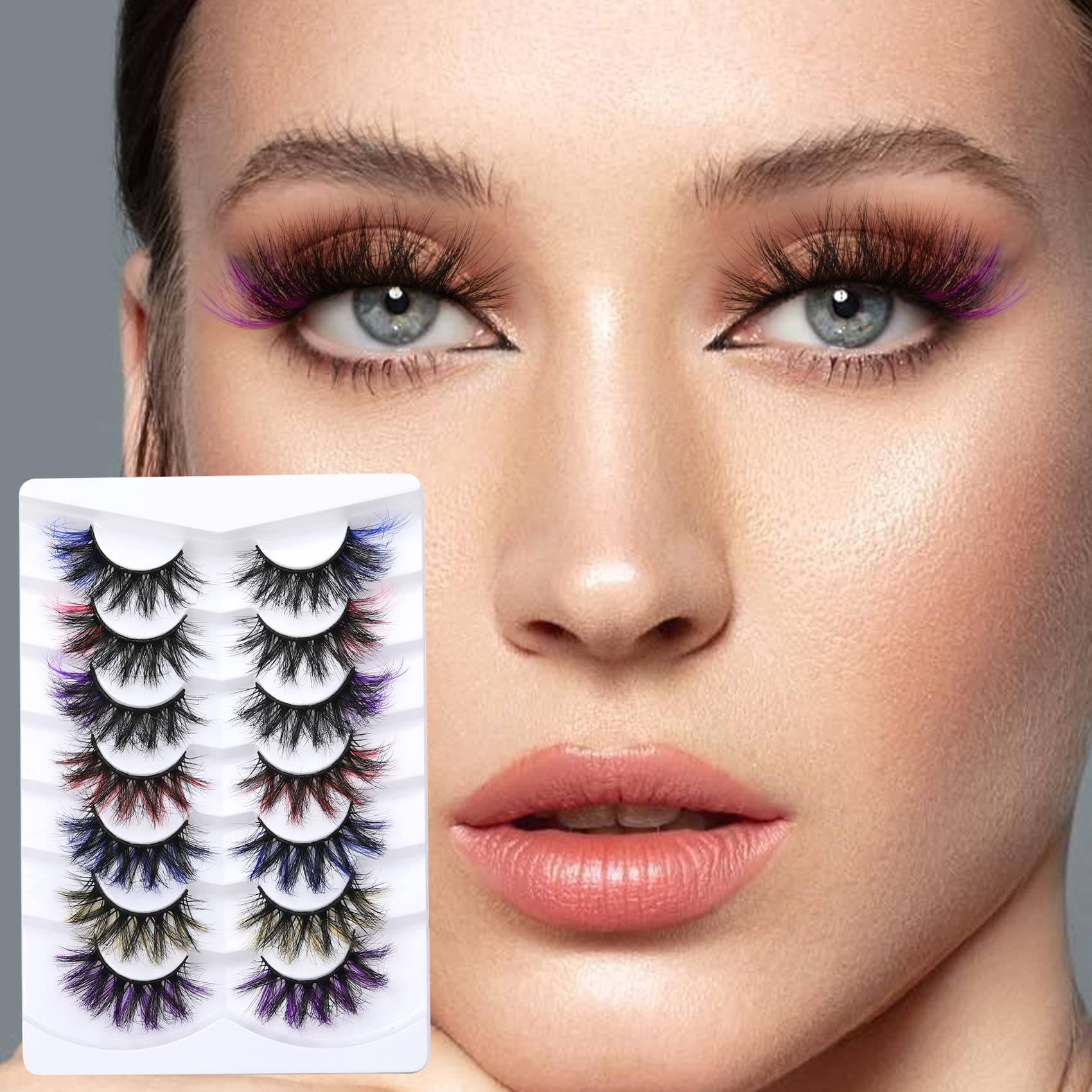 Colored Lashes Colorful Eyelashes Fluffy Mink Lashes with Color End 5D Full Lashes Strip Pink Dramatic Color Lashes Pack False Eyelashes 7 Pairs by Goddvenus