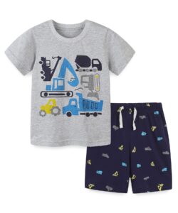 funnymore toddler boy's summer clothes,cotton short sleeve t-shirt and shorts outfit clothing set grey truck 3t