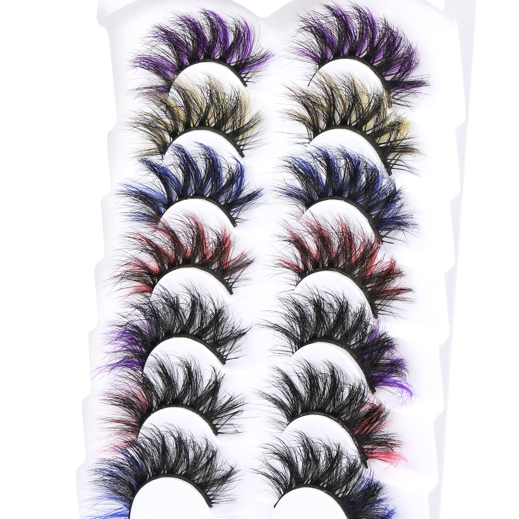 Colored Lashes Colorful Eyelashes Fluffy Mink Lashes with Color End 5D Full Lashes Strip Pink Dramatic Color Lashes Pack False Eyelashes 7 Pairs by Goddvenus