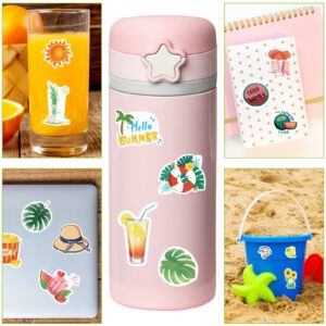 Summer Stickers for Water Bottles Waterproof Vinyl Beach Stickers for Kids Tropical Hawaiian Decals for Laptop Envelope Seals 100Pcs