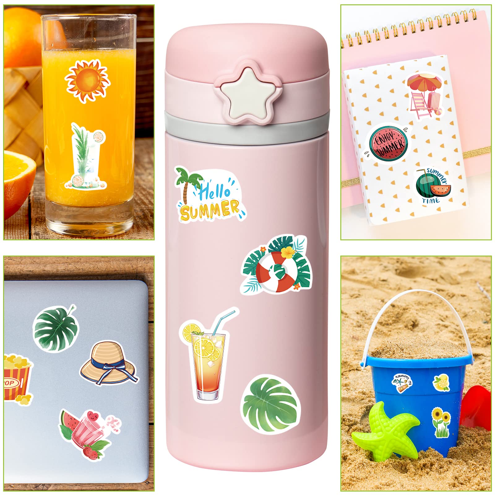 Summer Stickers for Water Bottles Waterproof Vinyl Beach Stickers for Kids Tropical Hawaiian Decals for Laptop Envelope Seals 100Pcs