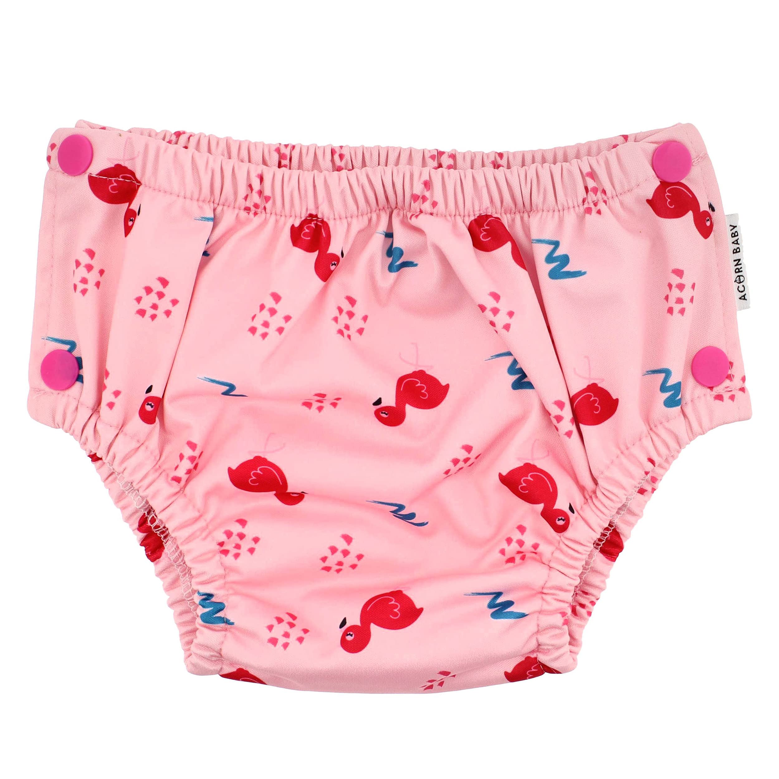 Acorn Baby Toddler Swim Diaper Size 5 and 6 Adjustable - Pink Flamingo Swimmers Reusable Toddler Swimming Diaper