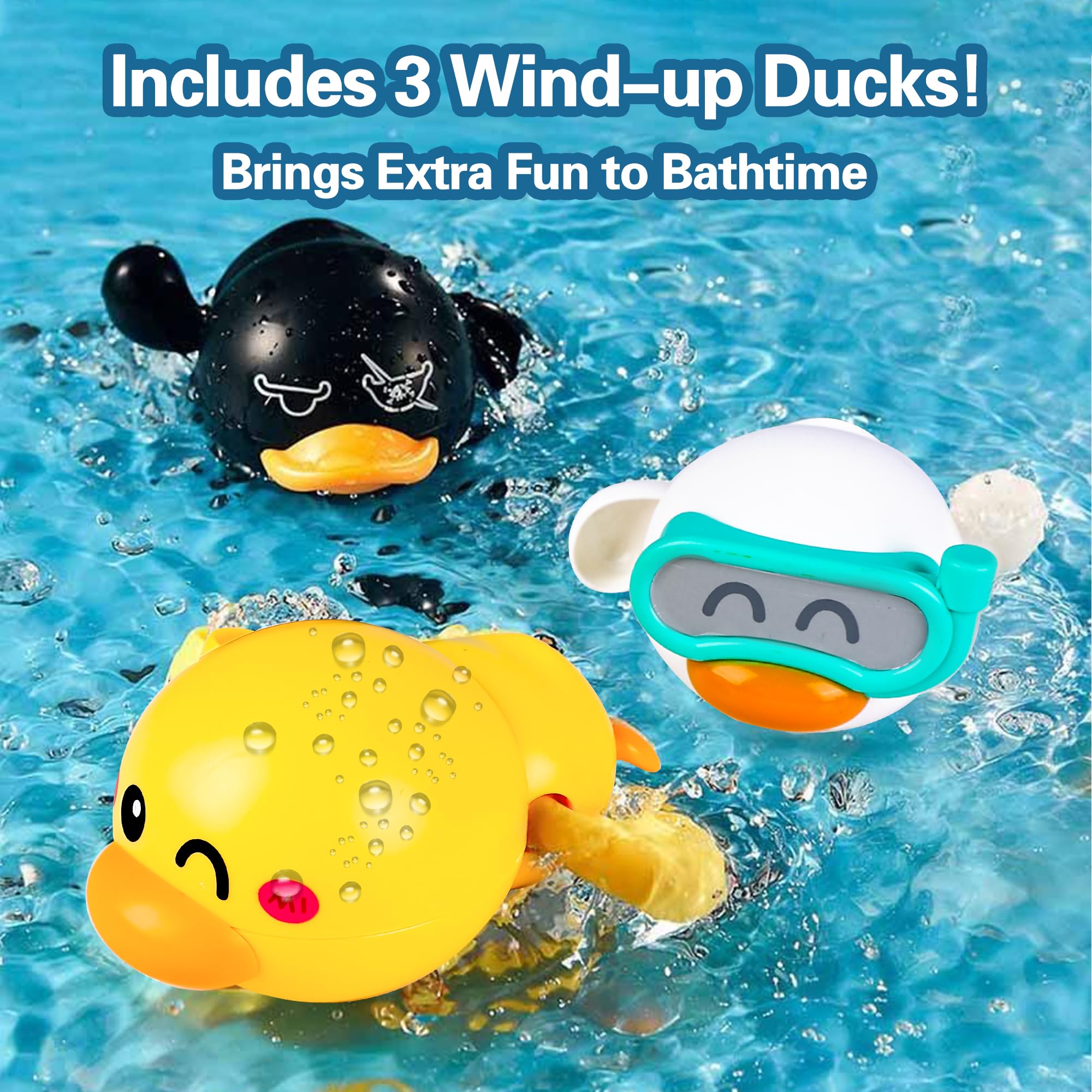 iPlay, iLearn Duck Bath Toy for Toddlers 1-3, Baby Electric Bathtub Water Spray Toy, Infant Fun Bathtime W/ 4 Shower Head Wind up Swim Duck, Stocking Gifts 12 18 Month 1 2 3 4 Year Old Kids Boys Girls