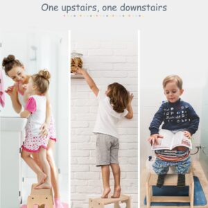 Wooden Toddler Step Stool for Kids 2 Pack - Non Slip Unfinished Wood Single Step Stools for Children - Ideal for Child Toilet, Bathroom, Kitchen, Sink, Potty Stool - Holds 200lbs