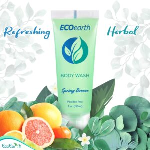 EcoEarth Travel Size Body Wash (1 fl oz, 100 PK, Spring Breeze), Delight Your Guests with a Revitalizing and Refreshing Hotel Body Wash, Quality Mini and Small Size Guest Hotel Toiletries in Bulk