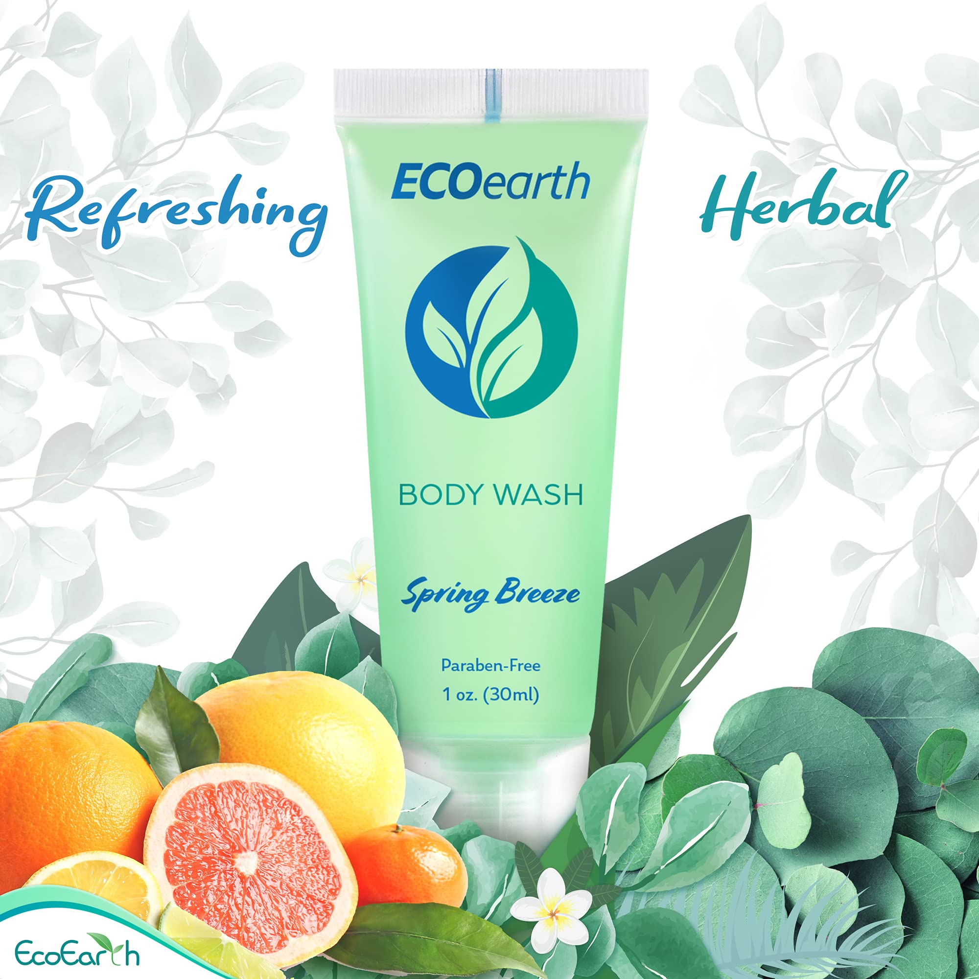 EcoEarth Travel Size Body Wash (1 fl oz, 100 PK, Spring Breeze), Delight Your Guests with a Revitalizing and Refreshing Hotel Body Wash, Quality Mini and Small Size Guest Hotel Toiletries in Bulk