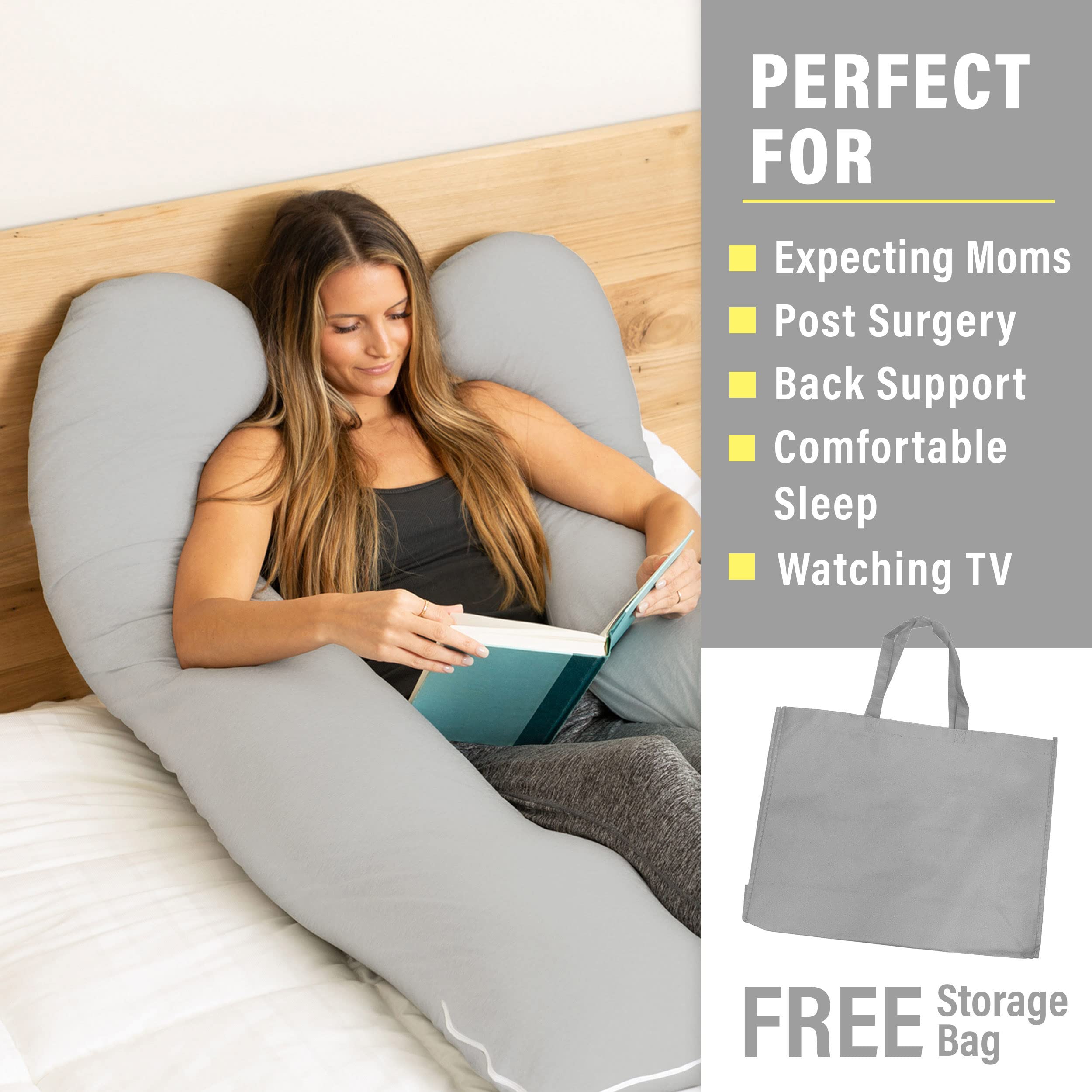 Pregnancy Pillow (2 Zip Off Pillowcases Warm and Cool), Maternity Pillows for Sleeping Full Body (Velvet and Cotton Cover), U Shaped Pregnancy Pillows for Sleeping (55" Lx30 Wx7 H) Maternity Pillow