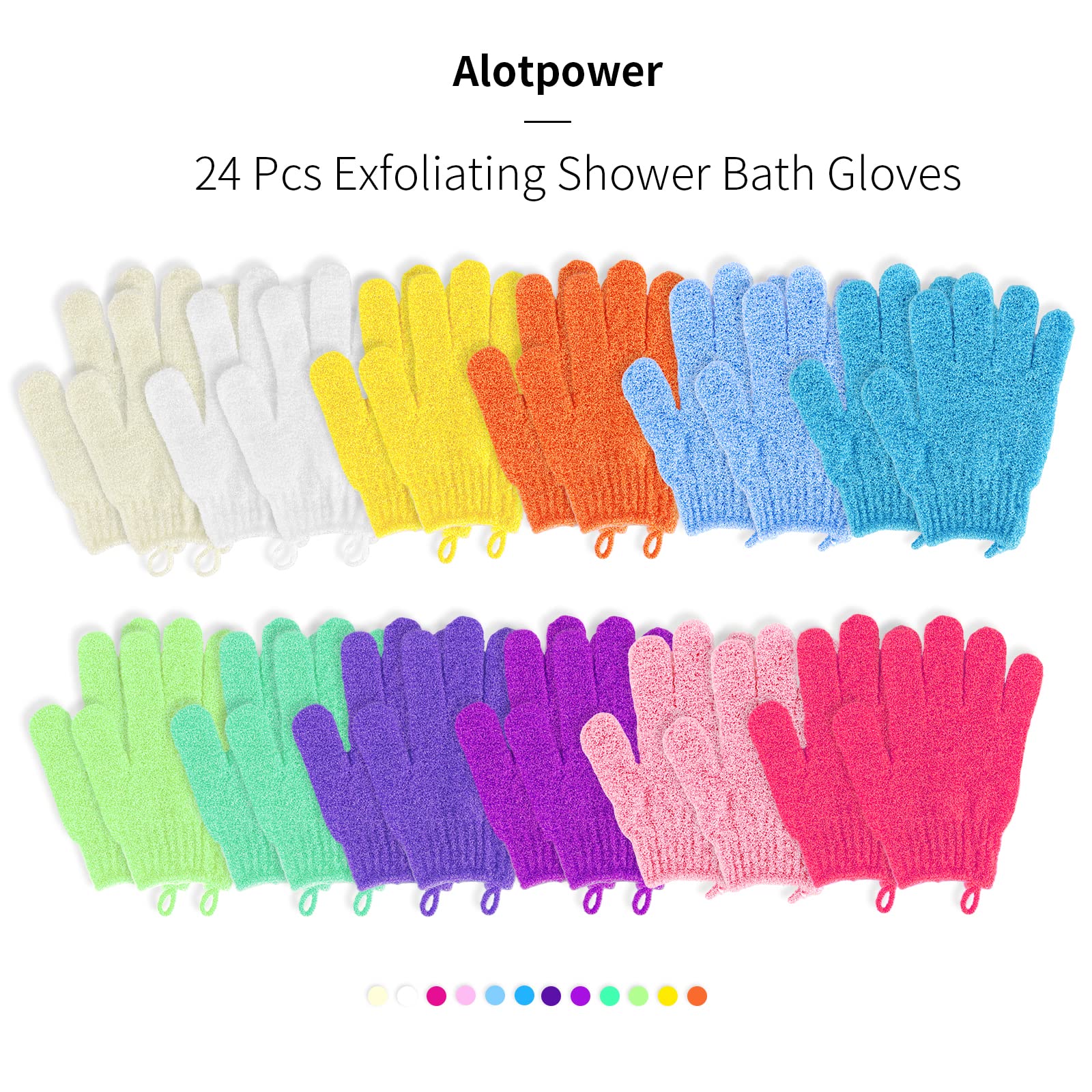 Alotpower 24 Pieces Exfoliating Bath Gloves, Made of 100% Nylon,12 Colors Double Sided Exfoliating Gloves for Beauty Spa Massage Skin Shower Scrubber Bathing Accessories