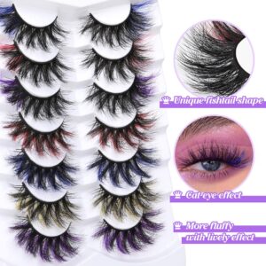 Colored Lashes Colorful Eyelashes Fluffy Mink Lashes with Color End 5D Full Lashes Strip Pink Dramatic Color Lashes Pack False Eyelashes 7 Pairs by Goddvenus