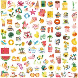 Summer Stickers for Water Bottles Waterproof Vinyl Beach Stickers for Kids Tropical Hawaiian Decals for Laptop Envelope Seals 100Pcs