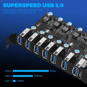 Sinefine PCI-E to USB 3.0 7-Port(7X USB-A) Expansion Card,PCI Express USB Add in Card, Internal USB3 Hub Converter for Desktop PC Host Card