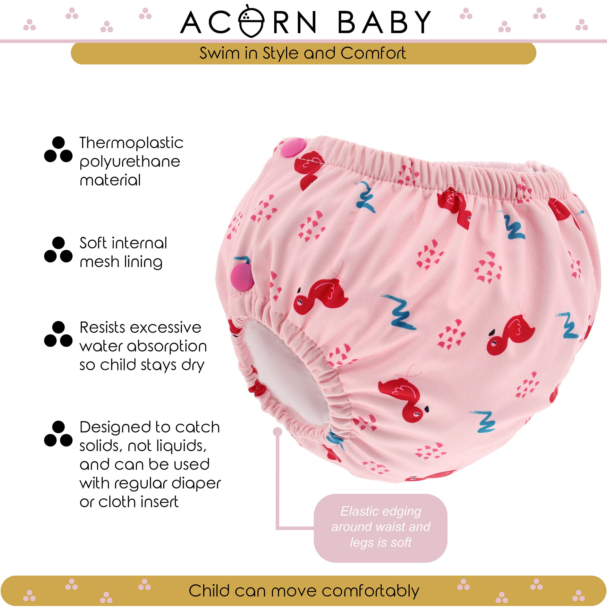 Acorn Baby Toddler Swim Diaper Size 5 and 6 Adjustable - Pink Flamingo Swimmers Reusable Toddler Swimming Diaper