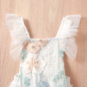 2pcs Summer Baby Girls Romper Dress Headband Knitted Lace Fly Sleeve Solid Ruffles Jumpsuits Clothing(White, 6-12 Months)