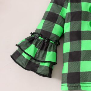 Toddler Girl St. Patrick's Day Clothes Kid Girl Plaid Four Leaf Clover Knitted T-Shirt Top + Flared Pants Spring Outfit (Green- C, 5-6 Years)