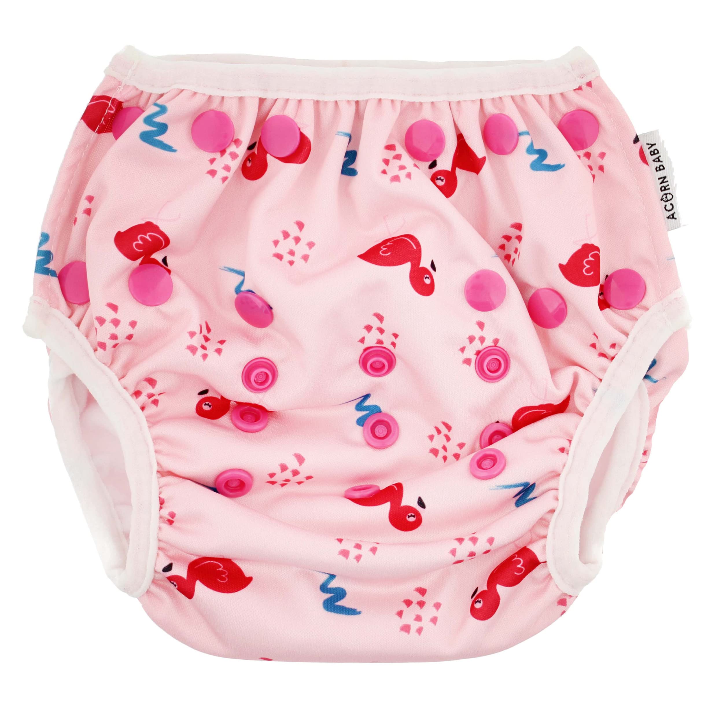 Acorn Baby Swim Diaper - Pink Flamingo Size 0-5 Adjustable Toddler and Baby Swimming Diaper Reusable Swimmers