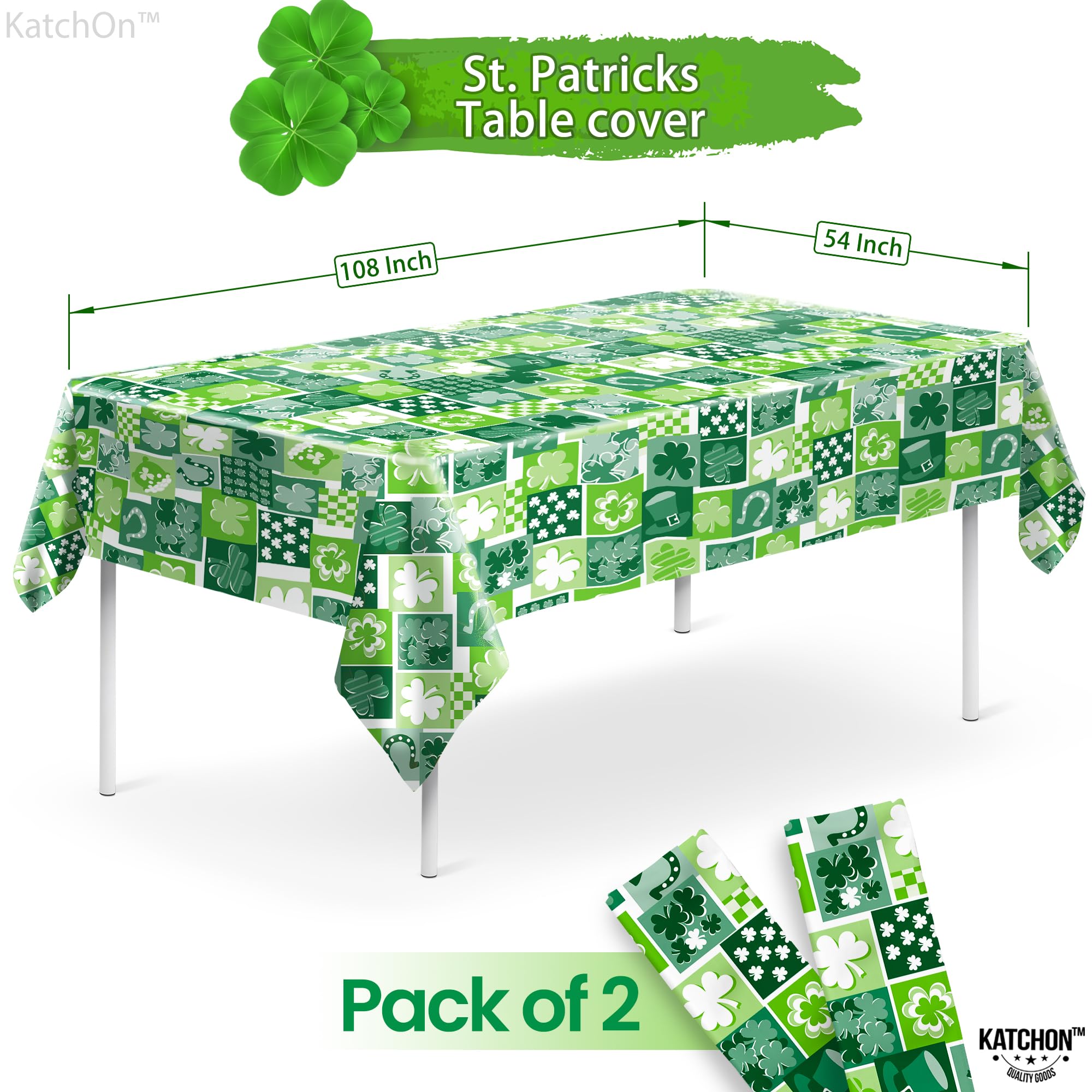 KatchOn, 2 Pcs XtraLarge St Patricks Day Tablecloth - 108x52 Inch, Shamrock Tablecloth | Disposable St Patricks Day Table Cloth, St Patricks Day Decorations for Table | Saint Patricks Day Decorations