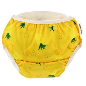 Acorn Baby Swim Diaper - Yellow Pineapple Size 0-5 Adjustable Toddler and Baby Swimming Diaper Reusable Swimmers