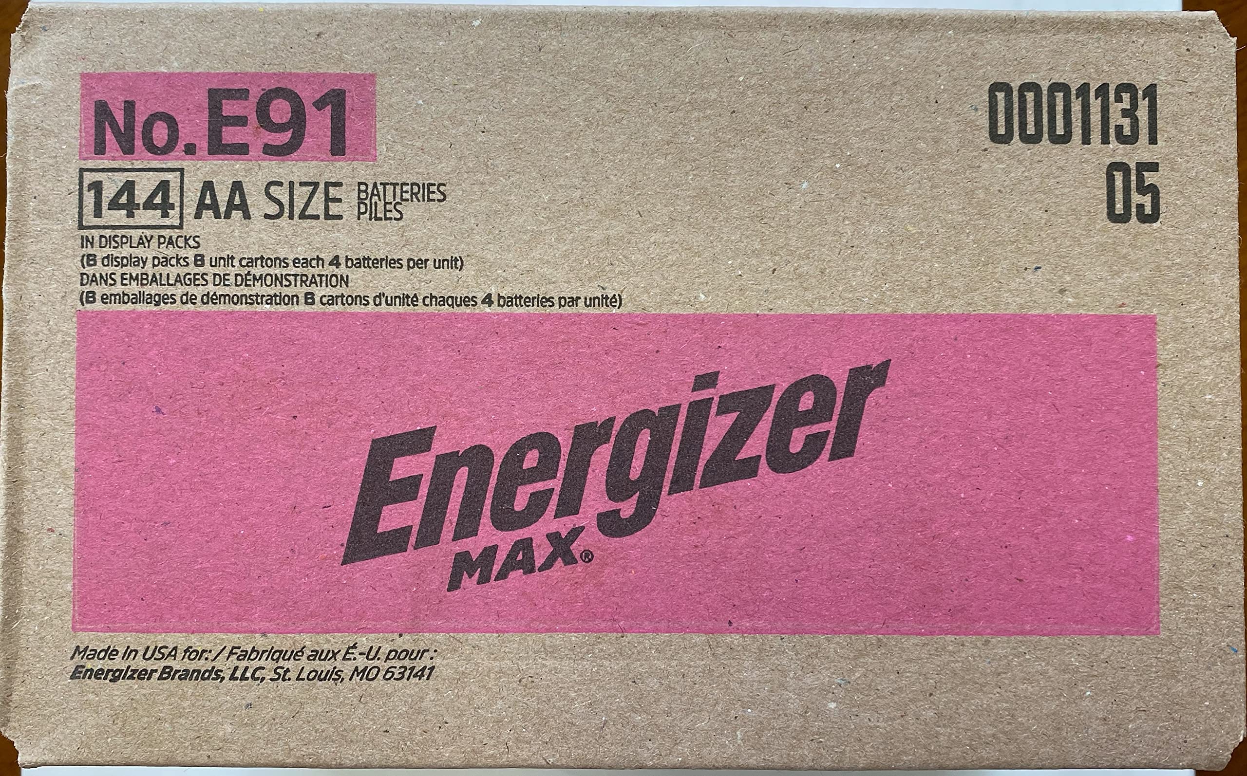 Energizer Max E91 AA Batteries - a case of 144 Counts AA Batteries - Made in The USA