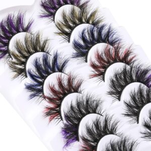 Colored Lashes Colorful Eyelashes Fluffy Mink Lashes with Color End 5D Full Lashes Strip Pink Dramatic Color Lashes Pack False Eyelashes 7 Pairs by Goddvenus