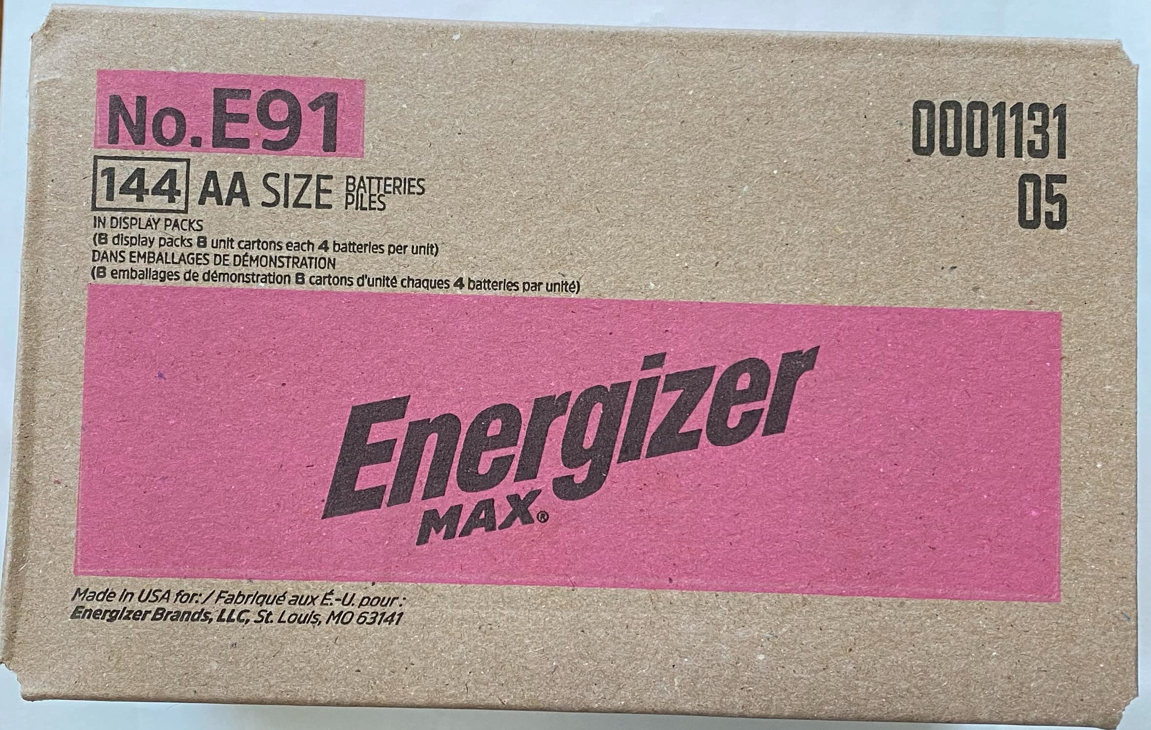 Energizer Max E91 AA Batteries - a case of 144 Counts AA Batteries - Made in The USA